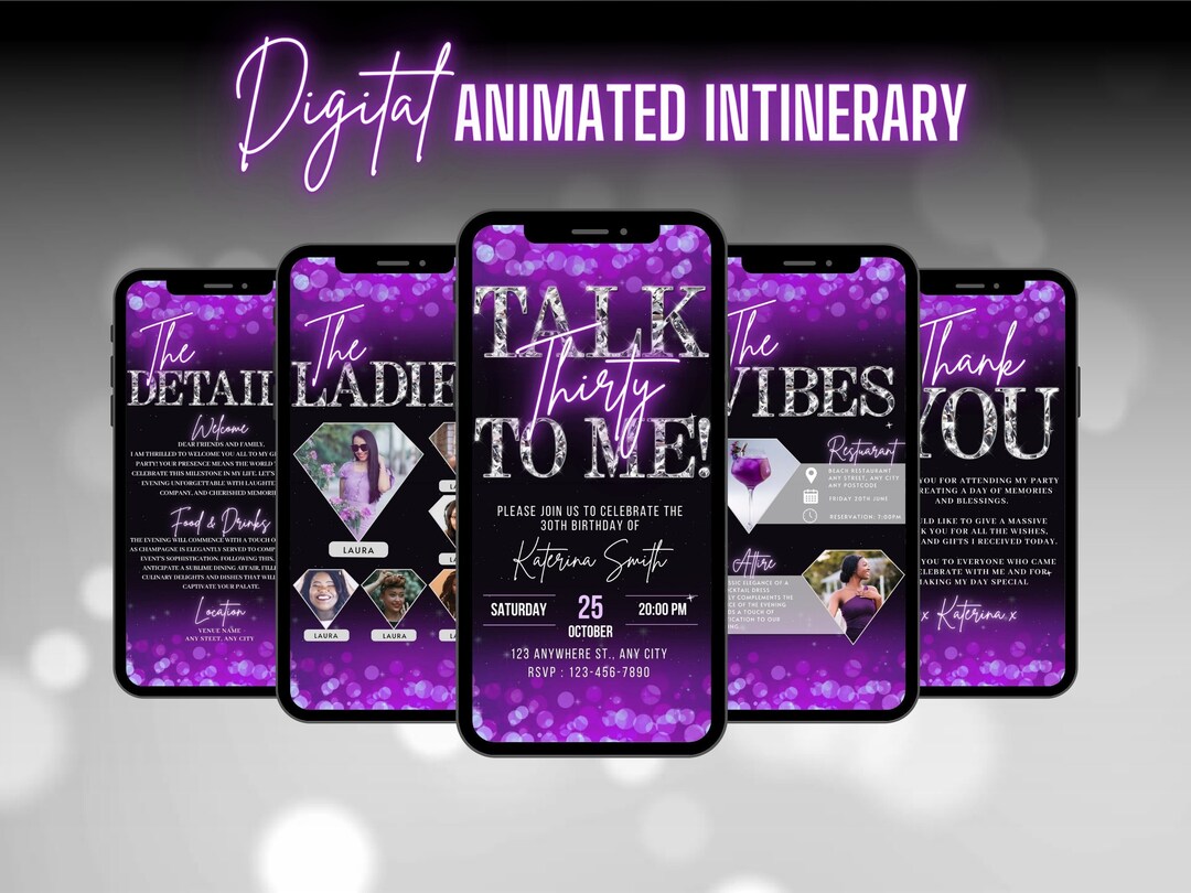 Digital Dirty 30 Birthday Invitation, Talk Thirty to Me Brunch Invite, Purple 30th Dinner Party ...