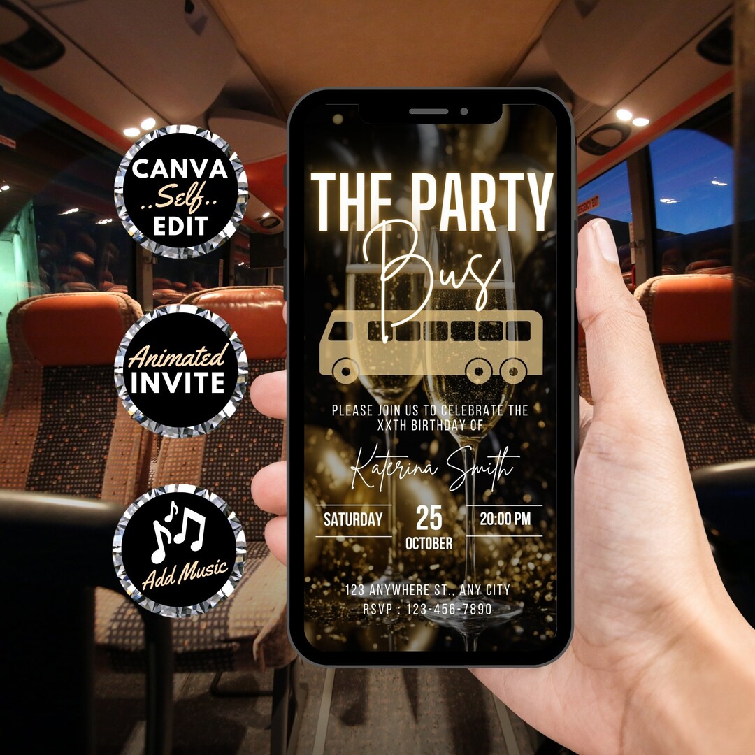 Digital Party Bus Birthday Invitation, Animated Limo Party Invite ...