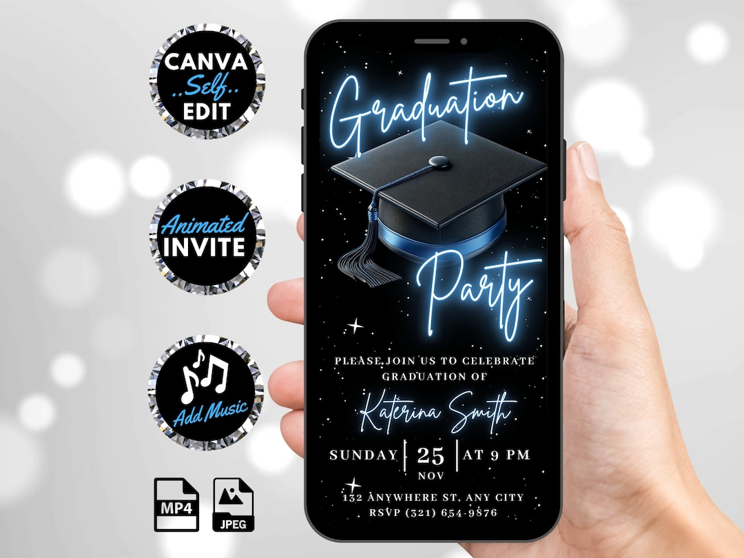 Digital Graduation Party Invitation, Animated Blue College Announcement ...