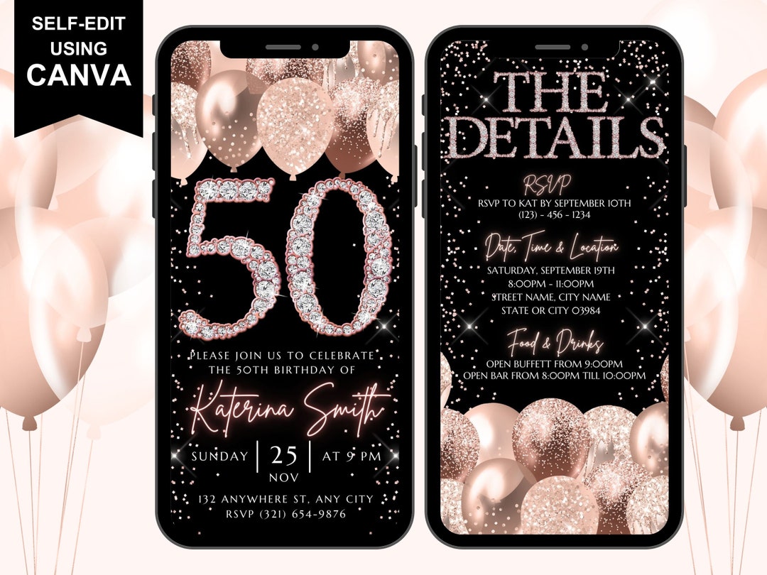 Digital Fifty 50th Birthday Invitation Template, Electronic Birthday ...