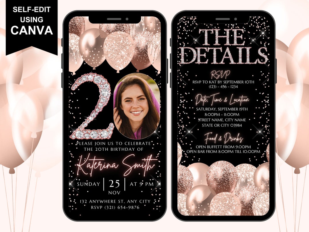 Digital 20th Birthday Invitation, Animated Image Twenty Party Invite ...