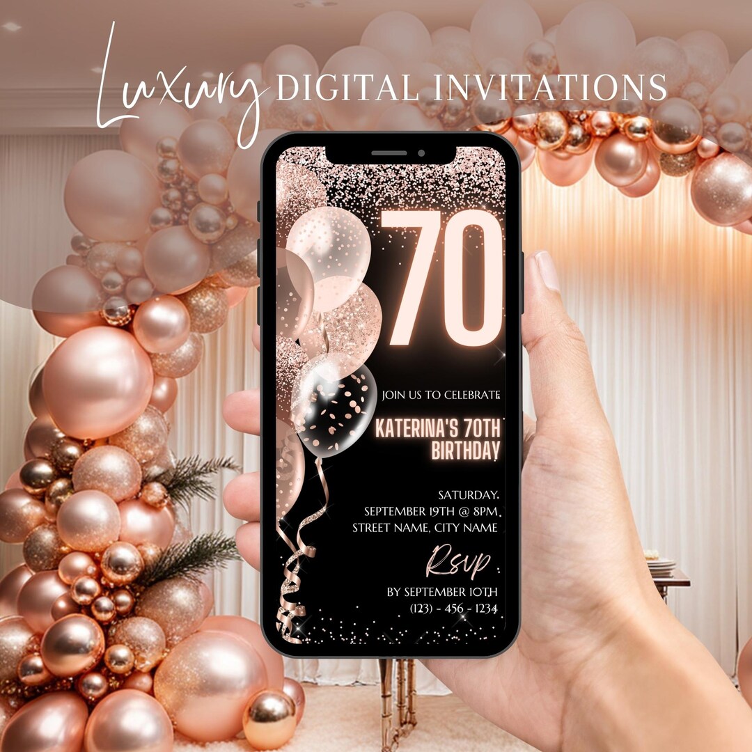 Digital 70th Birthday Invitation, Animated Seventy Party Invite for Her ...