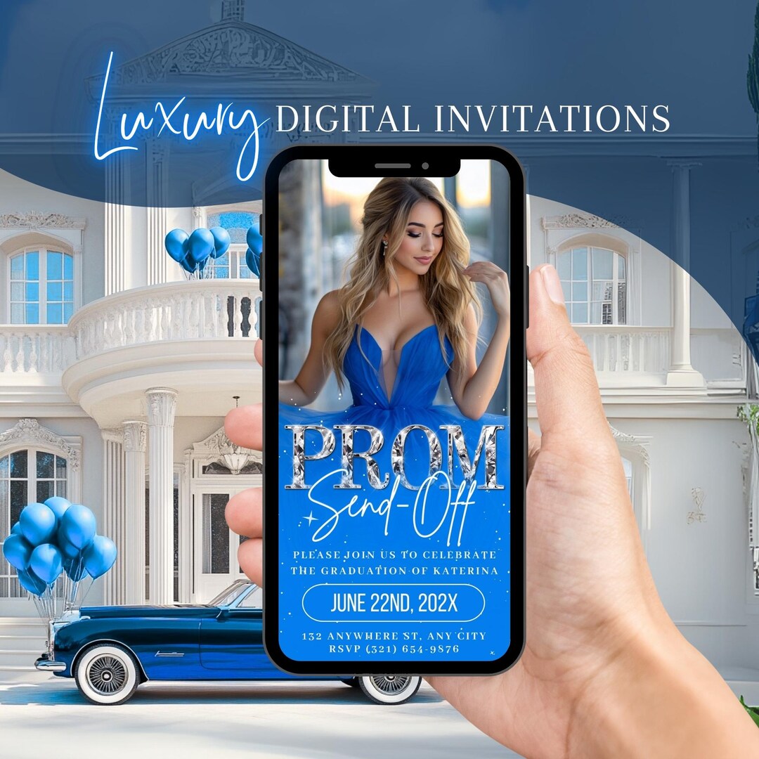 Blue Prom Send off Invitation, Glam Prom Party Invite, Animated ...