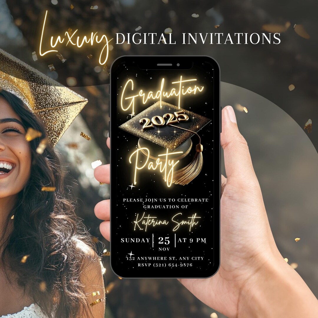 Digital Graduation Party Invitation, Animated Gold College Announcement ...