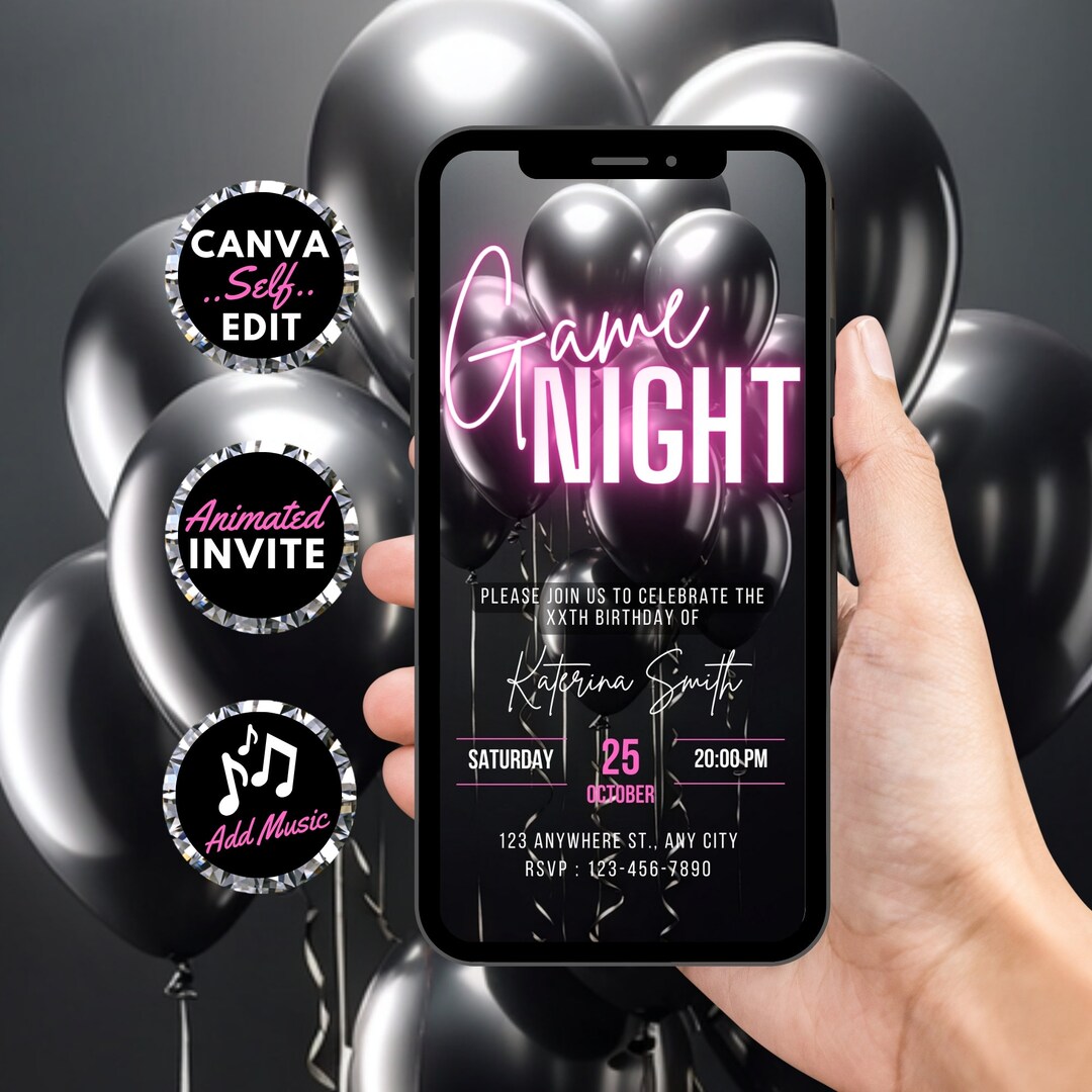 Digital Game Night Birthday Invitation, Animated Phone Text Message ...