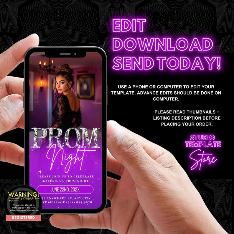 Digital Purple Prom Night Invitation, Prom Send off Party Invite ...