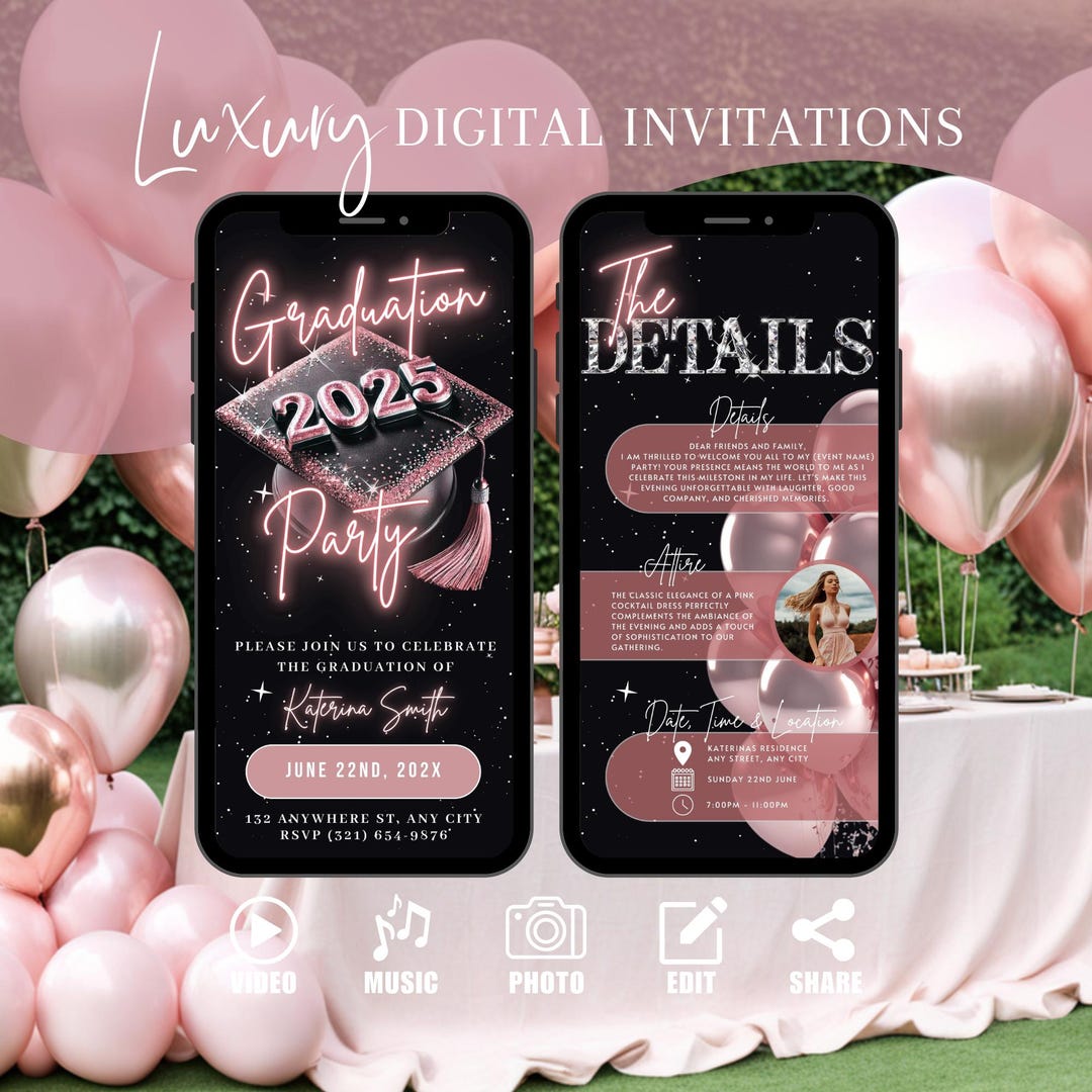 Digital Graduation 2025 Party Invitation, Pink Class of 25 Graduate ...