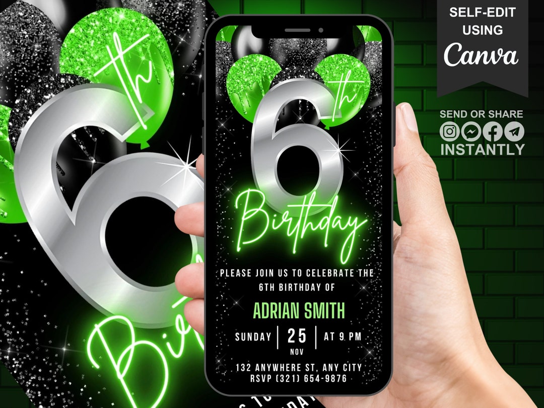 6th Digital Flyer Birthday Invitation, Turning Six Video Invite for ...