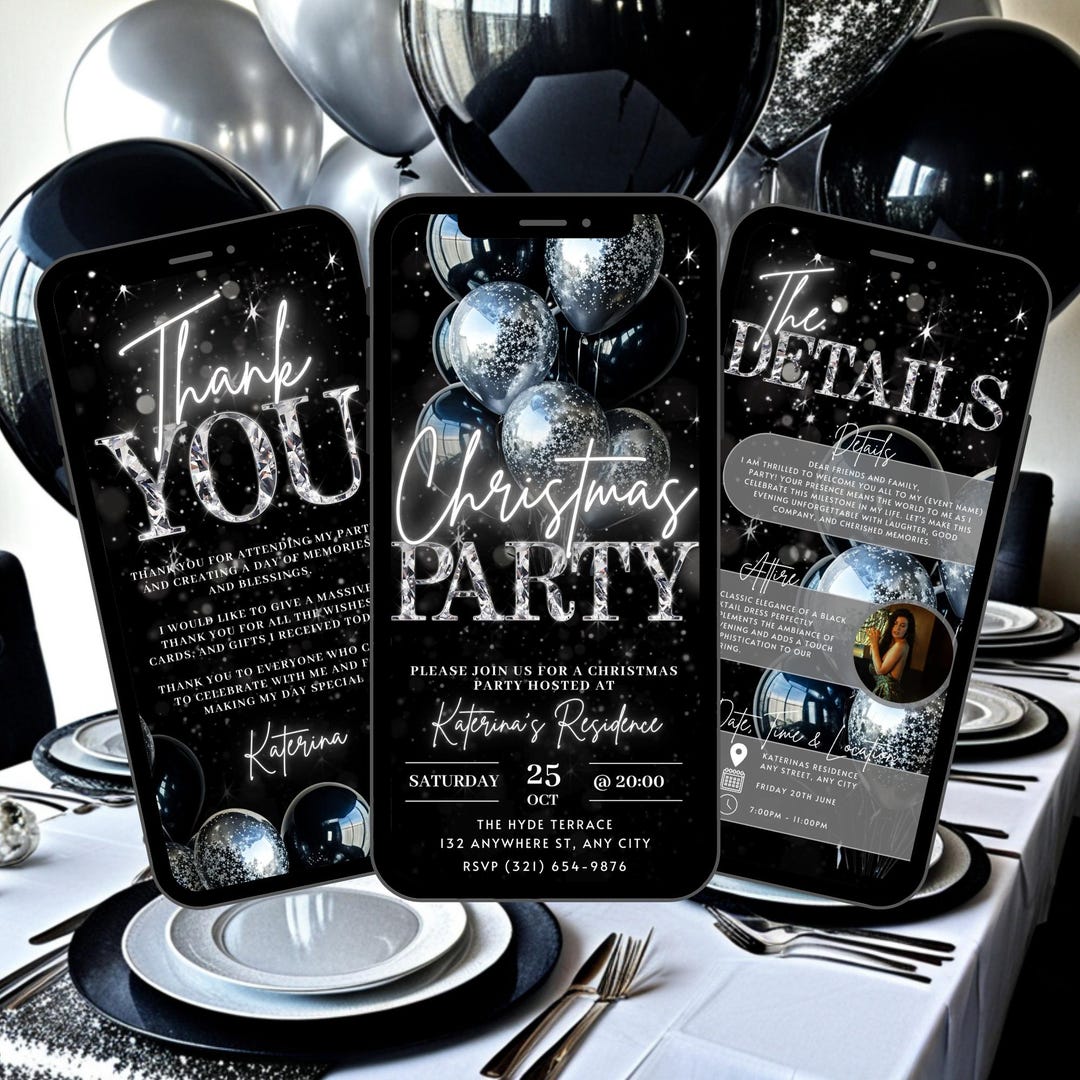 Digital Christmas Party Invitation, Animated Silver Xmas Holiday Invite ...