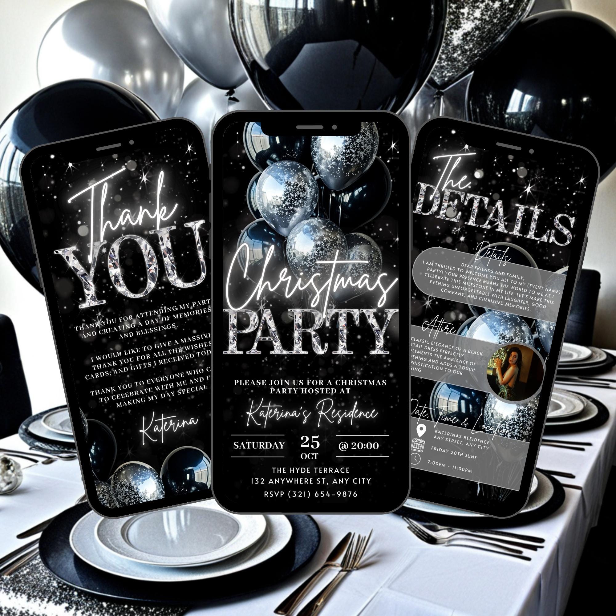 Digital Christmas Party Invitation, Animated Silver Xmas Holiday Invite ...