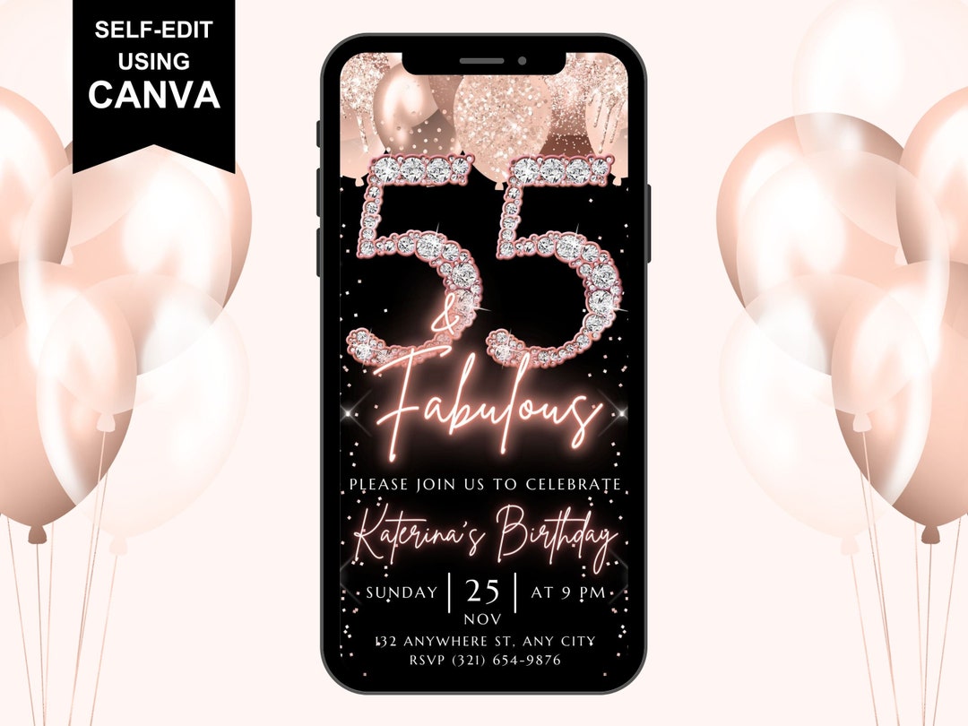 55 and Fabulous Birthday Digital Invitation, 55th Surprise Party Invite ...