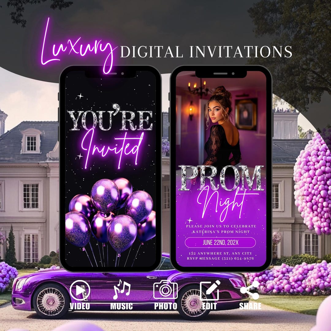 Digital Purple Prom Night Invitation, Prom Send off Party Invite ...