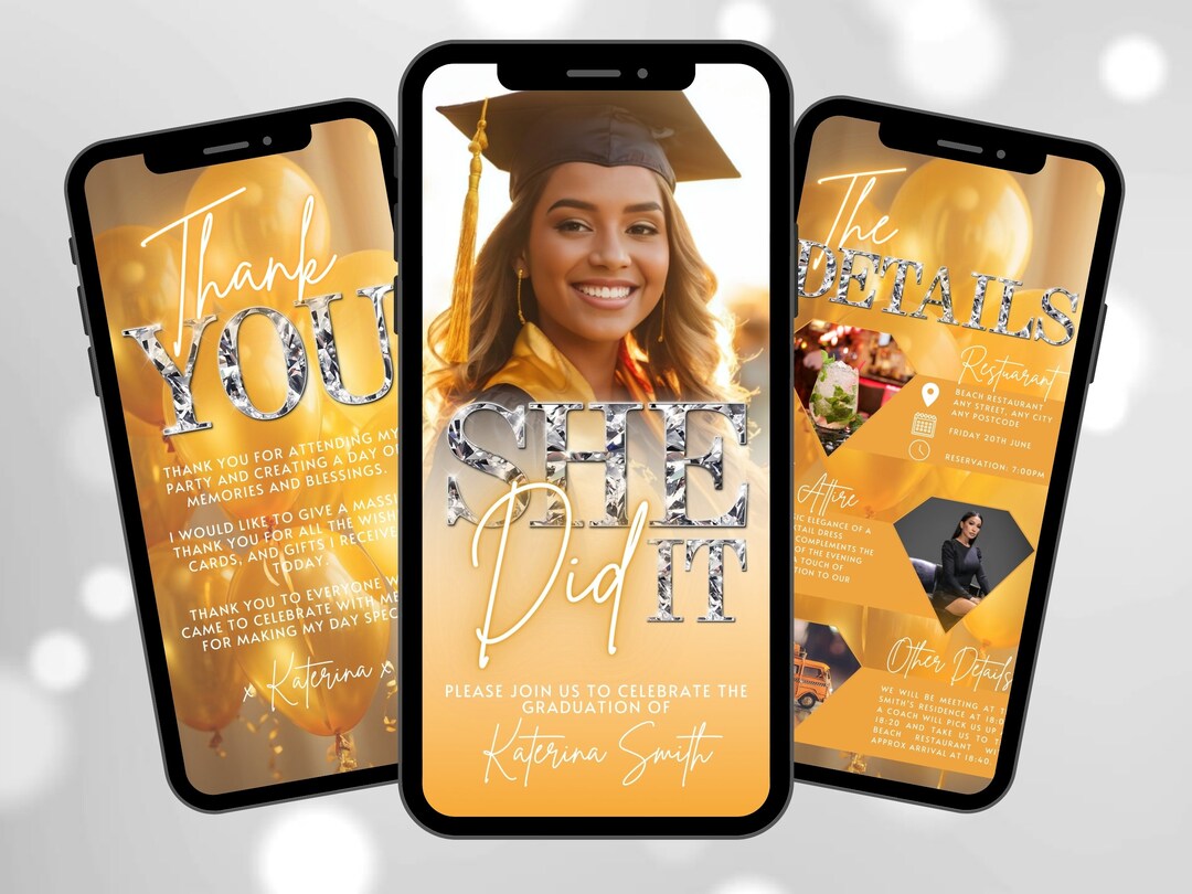 Digital Ceremony Celebration Invitation, Animated Gold Graduation Evite ...