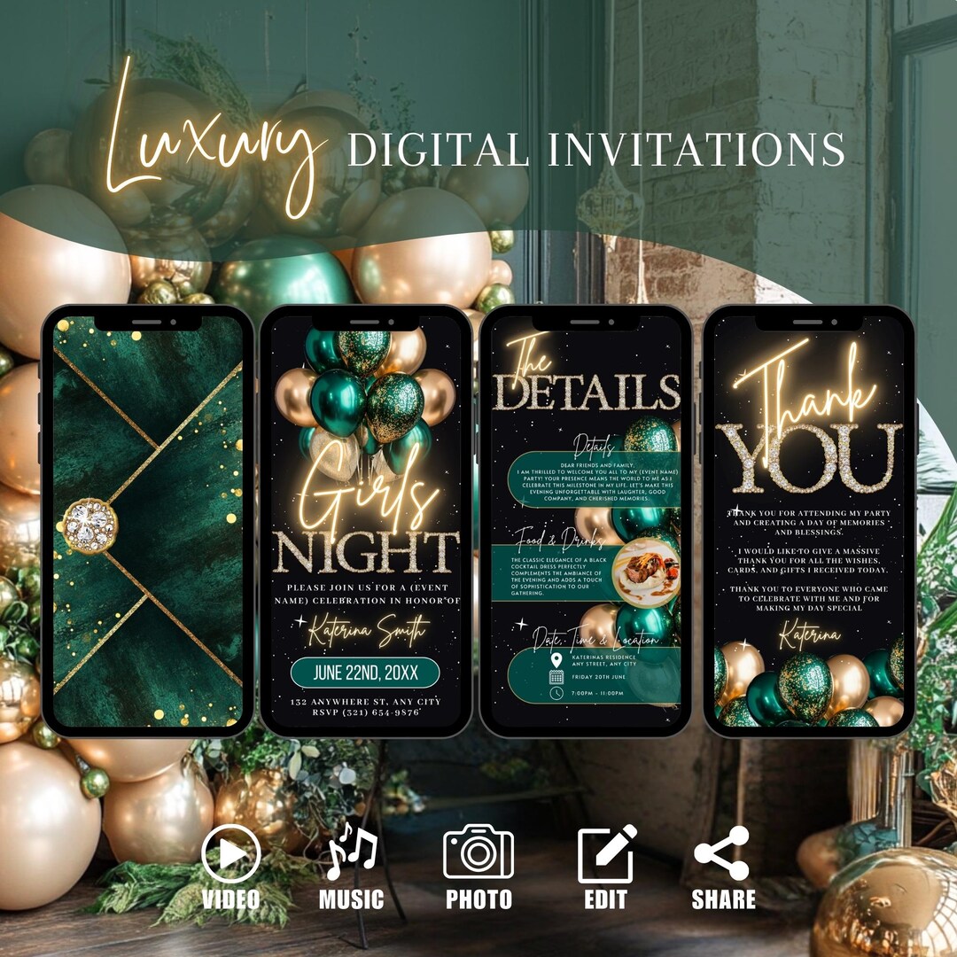 Emerald Girls Night Birthday Invitation, Ladies Night Invite, Editable ...