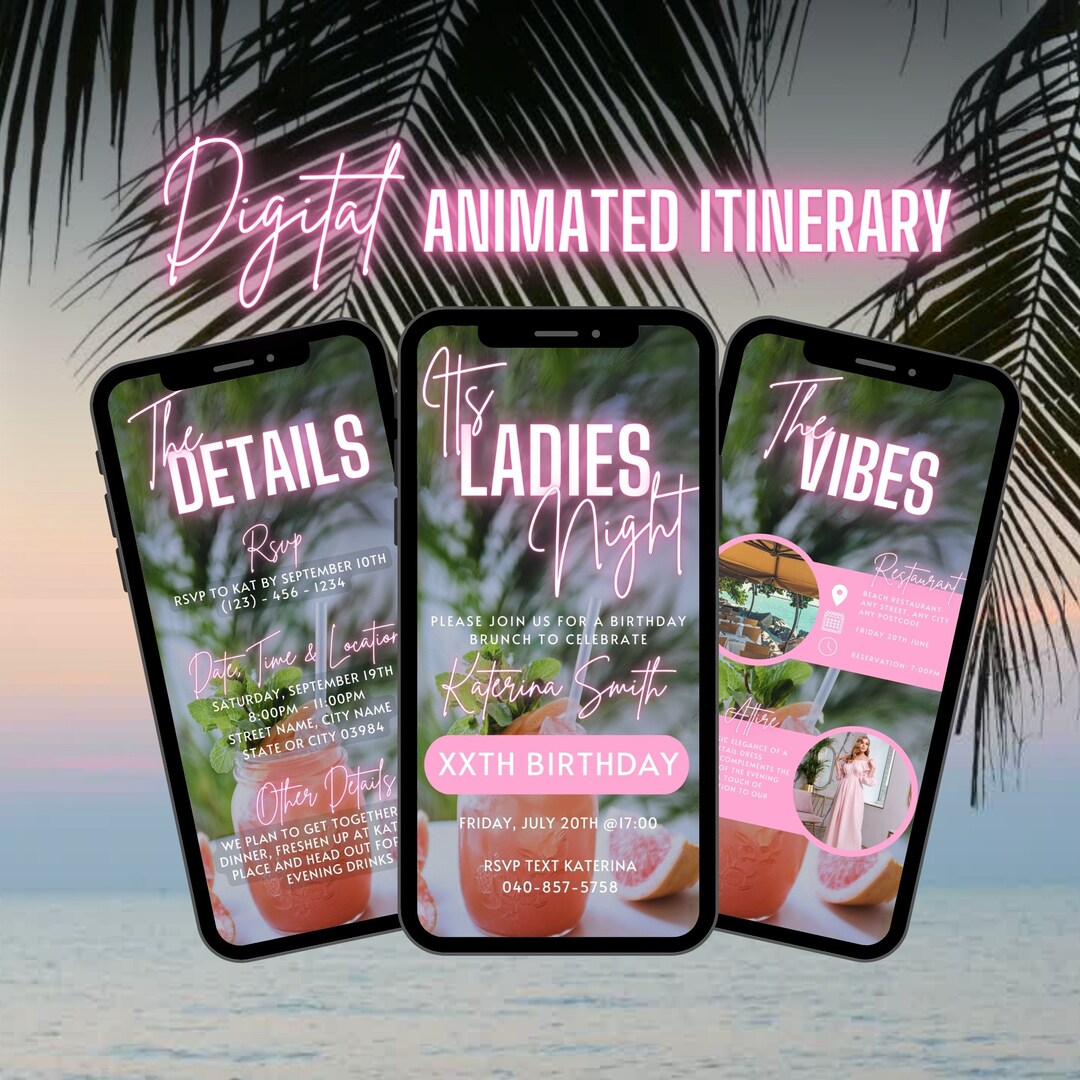 Digital Ladies Night Invitation, Animated Girls Dinner Party Invite ...