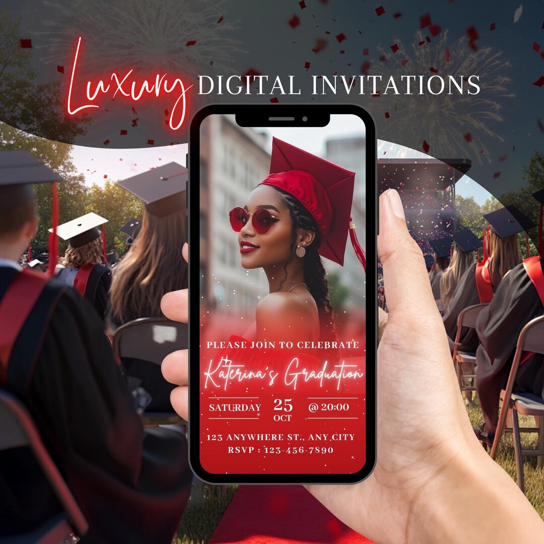 Red Graduation Party Invitation, Digital Animated Picture Grad ...
