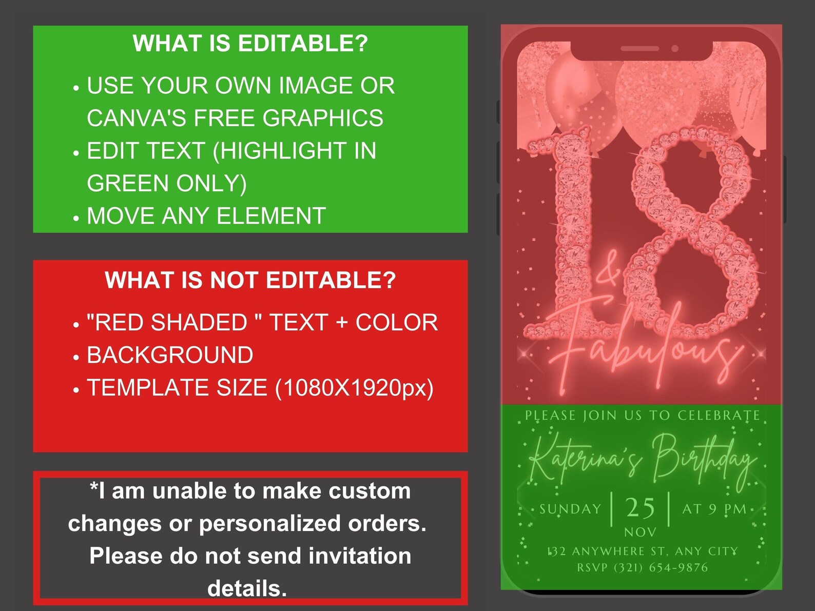 18th and Fabulous Birthday Digital Invitation, 18th Surprise Party ...