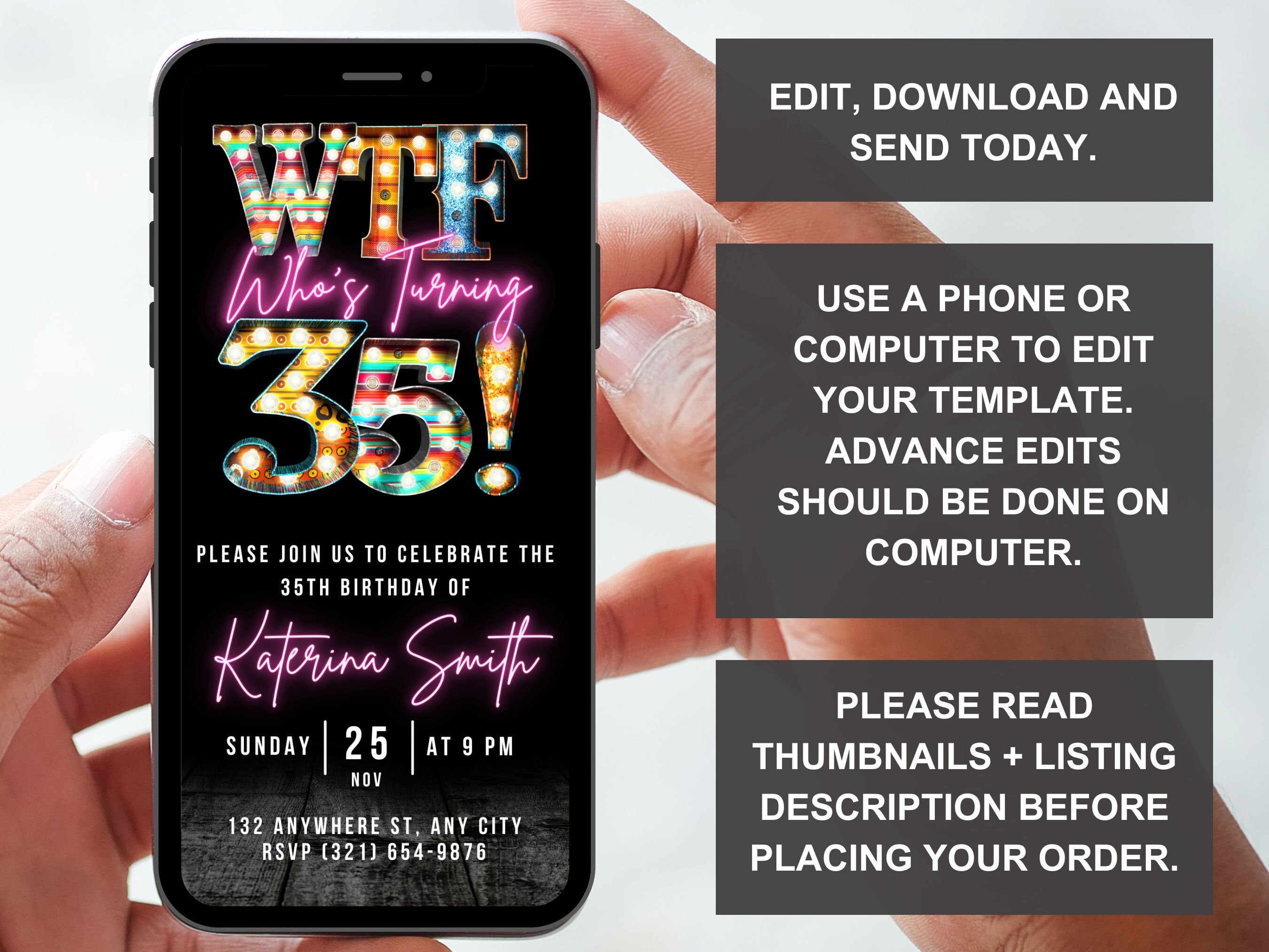 Digital WTF 35th Invitation, Animated 35th Birthday Invitefor Her ...
