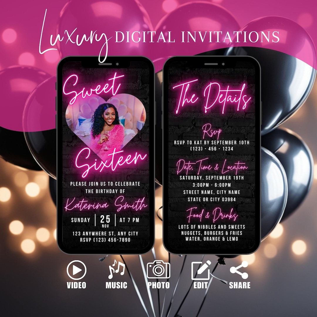 Digital Sweet 16 Photo Invitation, 16th Birthday Invite for Her, 16th ...