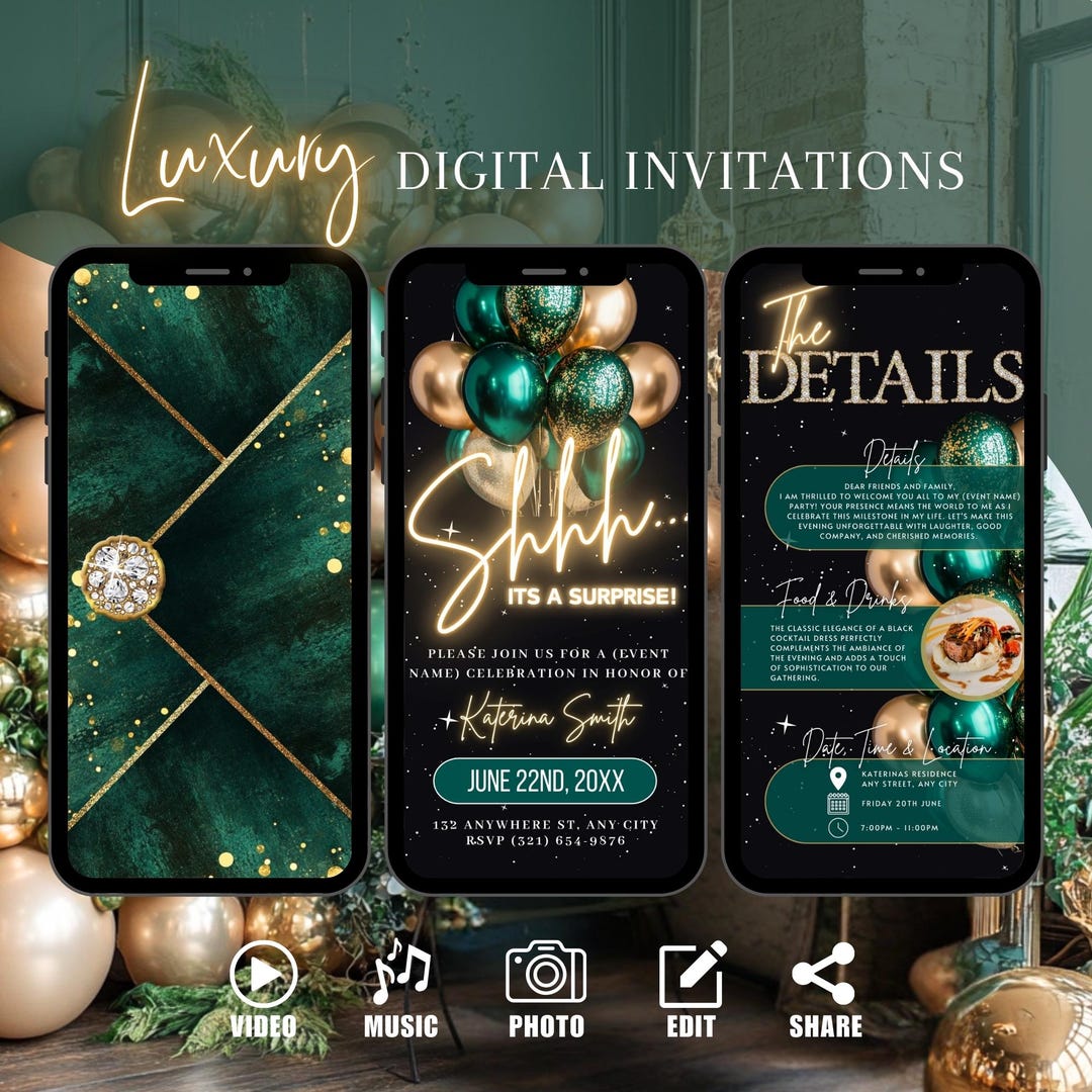 Emerald Surprise Party Invitation, Digital Shhh Its A Surprise Birthday ...