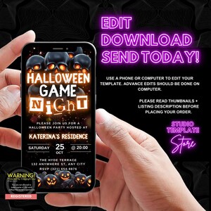 Digital Halloween Game Night Invitation, Download Scull Pumpkin Video ...