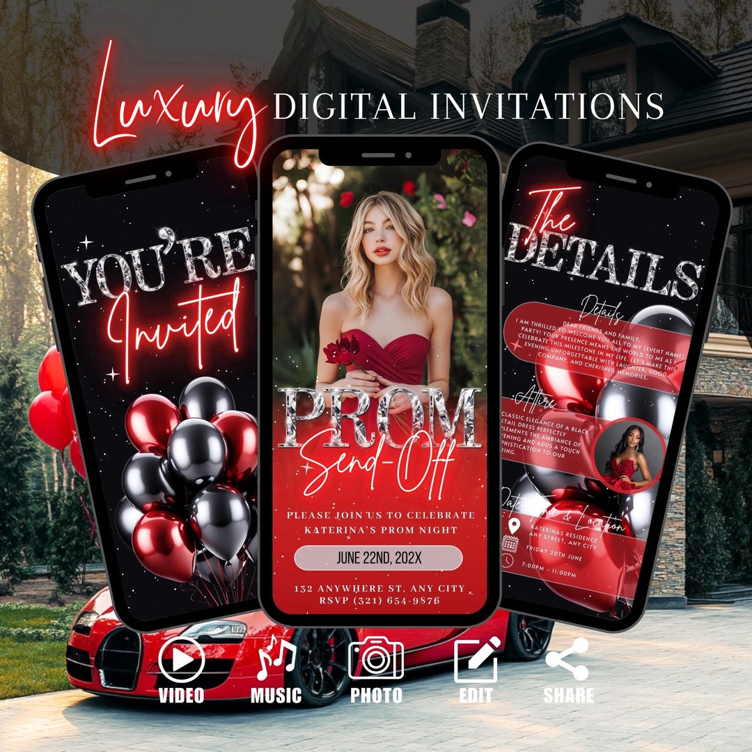 Digital Prom Send off Invitation, Digital Glam Prom Party Invite ...