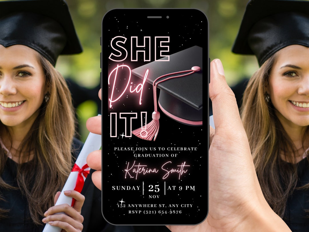Digital She Did It Graduation Invitation, Animated Blush Pink Evite ...