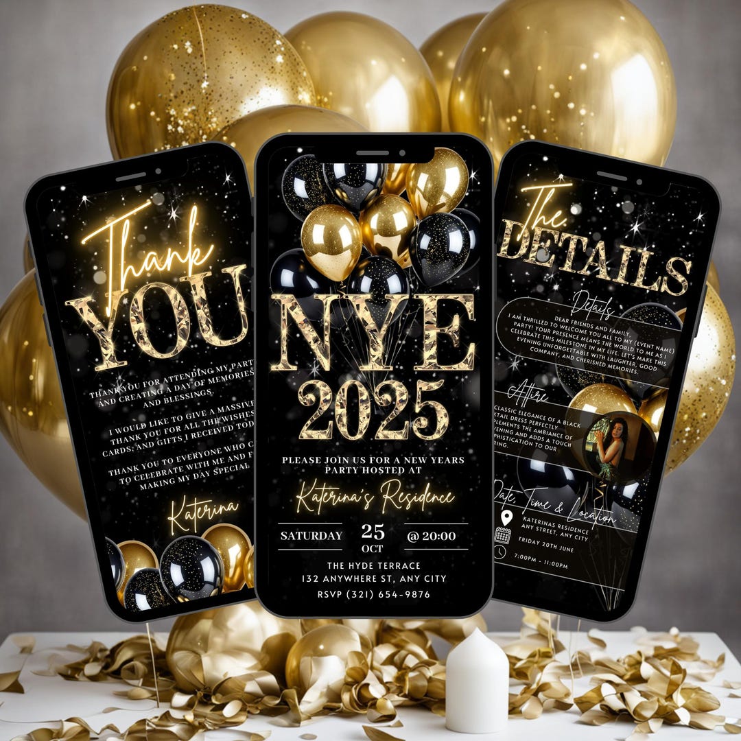 Digital NYE 2025 Invitation, Electronic New Years Eve Party Invite ...