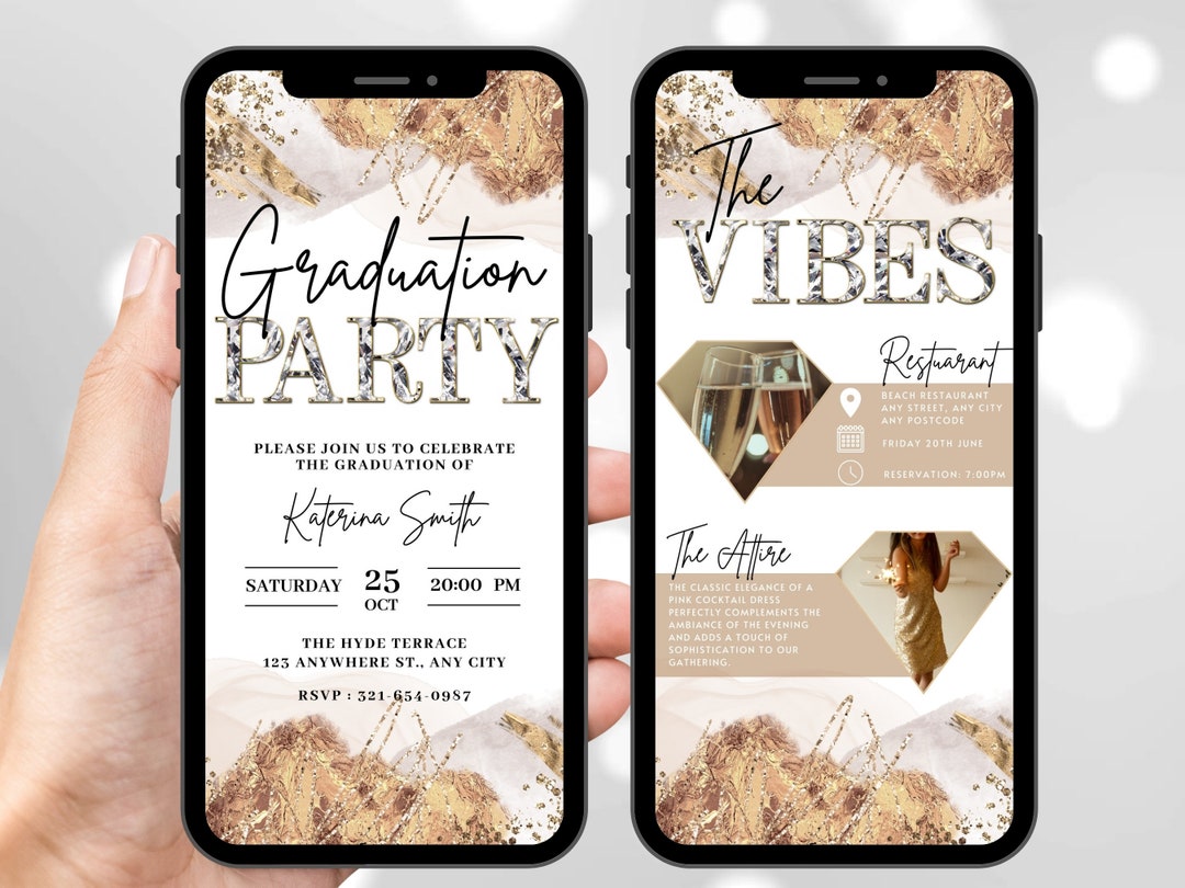 Digital Graduation Party Invitation, Animated Womens White Gold College ...