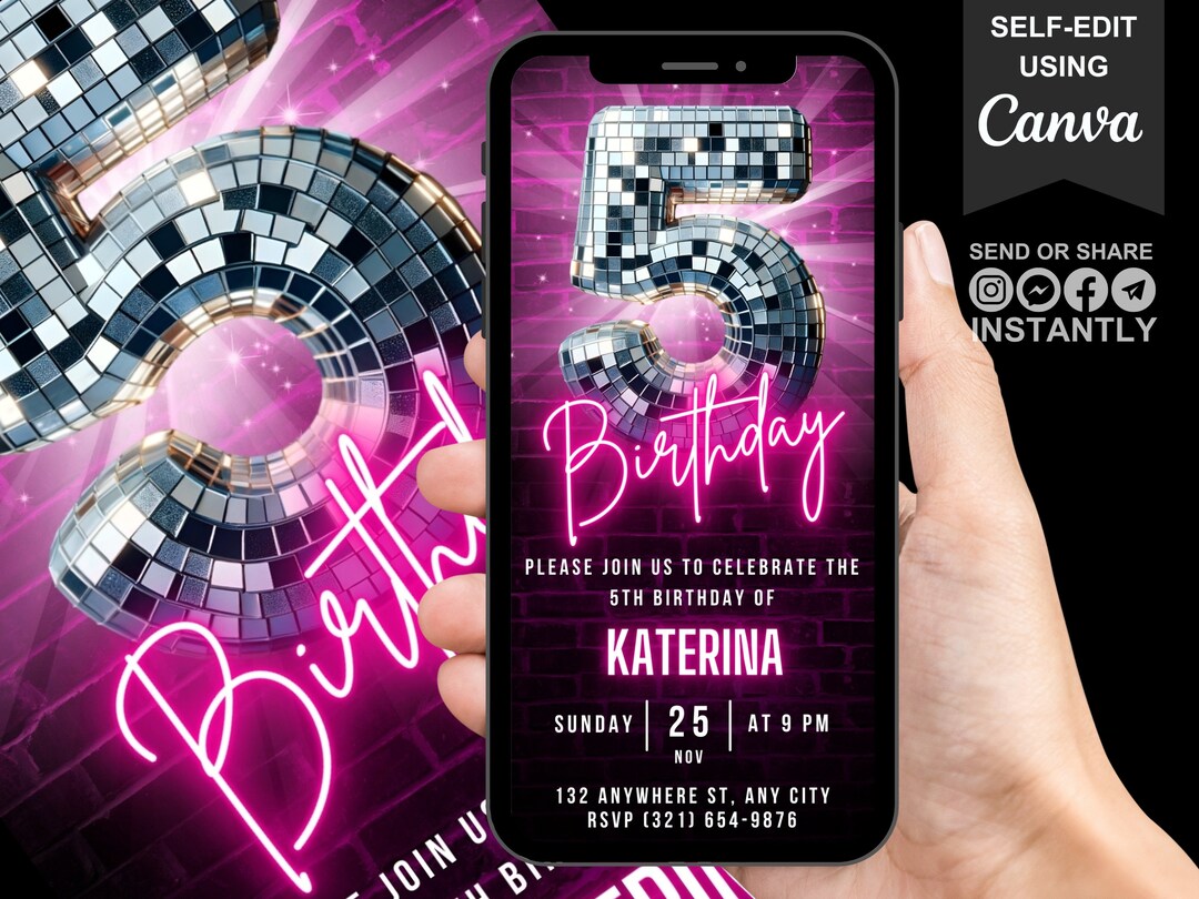 Digital 5th Birthday Invitation for Kids, Animated Fifth Party Invite ...