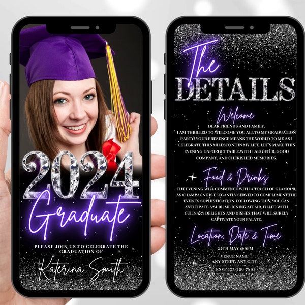 Purple Graduation Invitation Template - Etsy