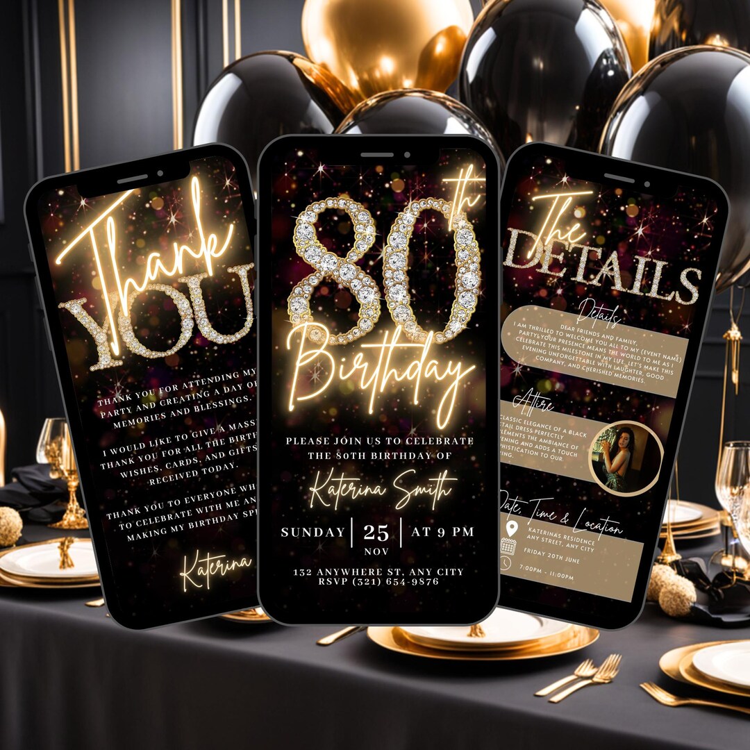 80th Digital Flyer Birthday Invitation, Surprise 80 Dinner Party Invite ...