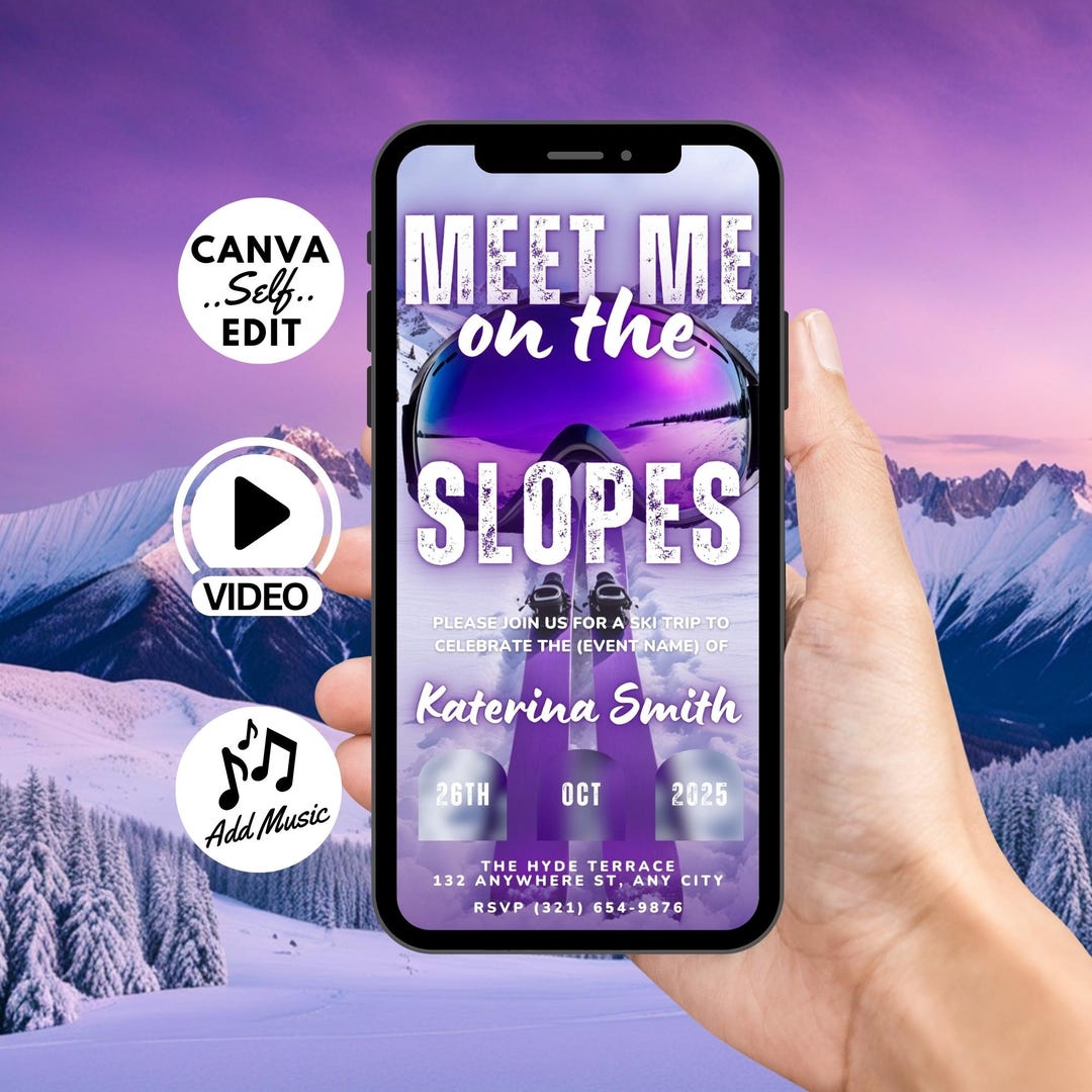Digital Ski Weekend Invitation, Bachelorette Snowboard Meet Me on the ...