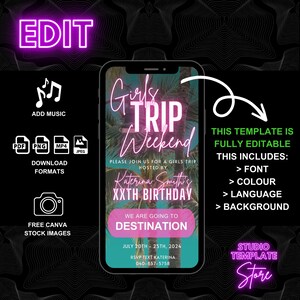 Digital Girls Weekend Trip Invitation, Animated Birthday Travel ...