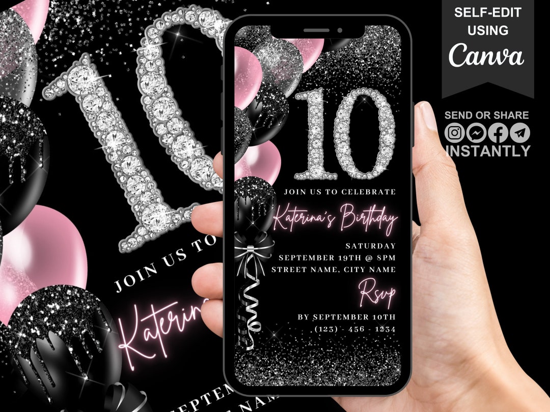 Girls 10th Birthday Invitation Digital Template, Blush Pink 10 Th ...