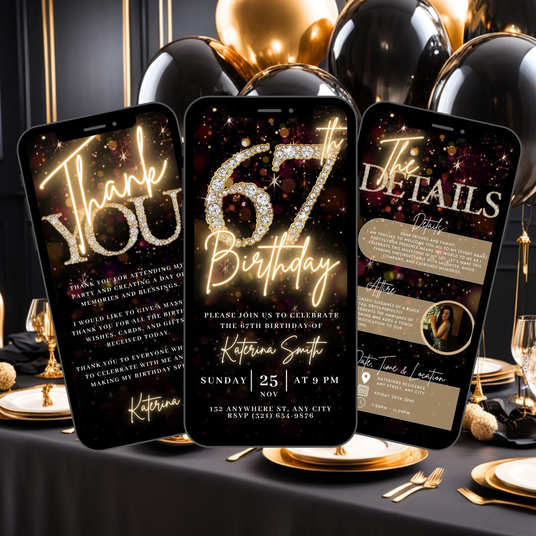 67th Digital Flyer Birthday Invitation, Surprise 67 Dinner Party Invite ...