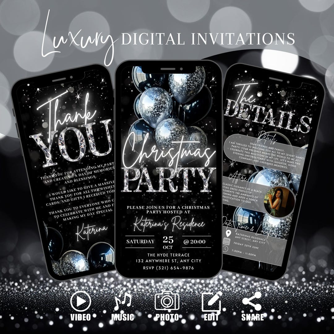 Digital Christmas Party Invitation, Electronic Silver Xmas Holiday ...