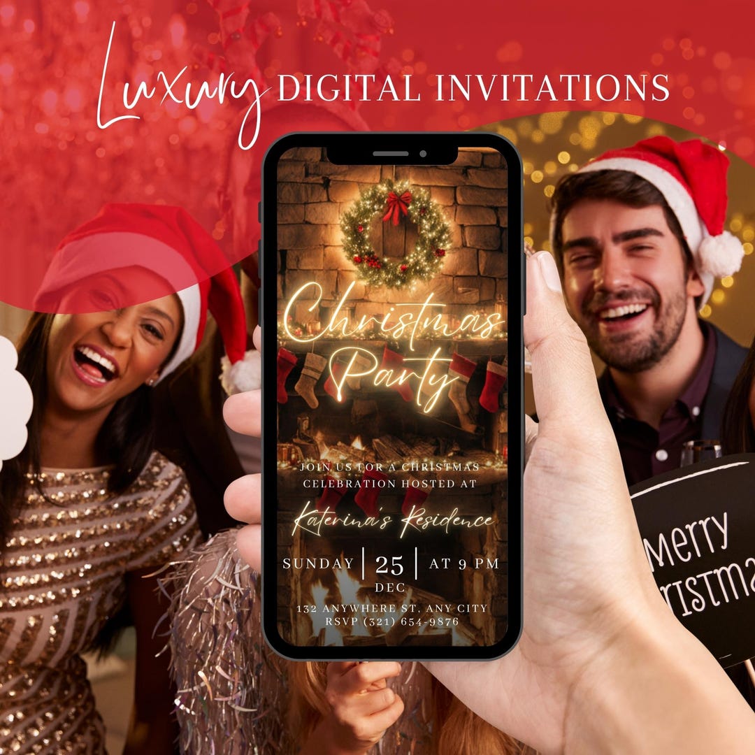 Digital Christmas Party Invitation, Animated Gold Xmas Holiday DIY ...