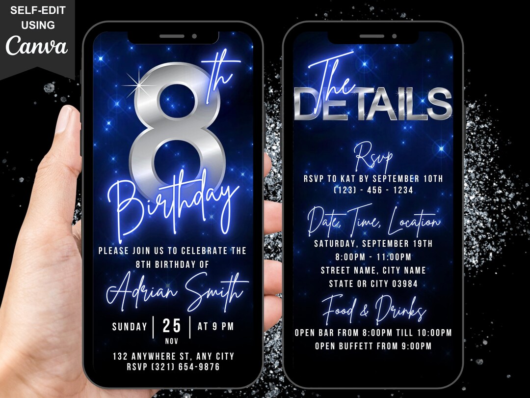 8th Digital Flyer Birthday Invitation, Turning Eight Party Invite for ...