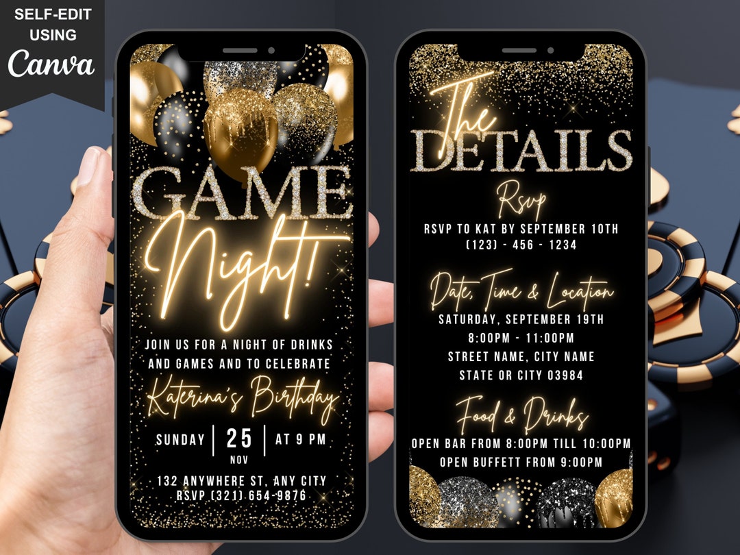 Digital Game Night Birthday Invitation, Animated Phone Text Message ...