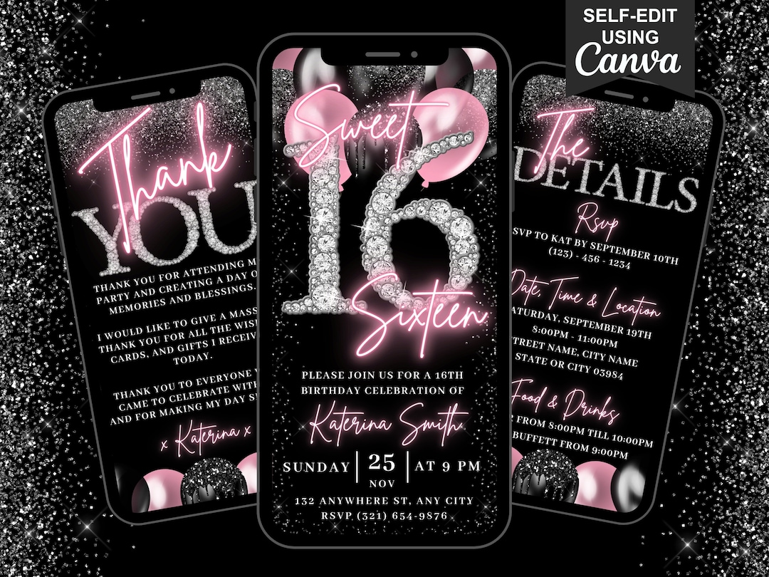 Sweet 16 Sixteen Birthday Invitation, Animated 16th Party Invite, Blush ...