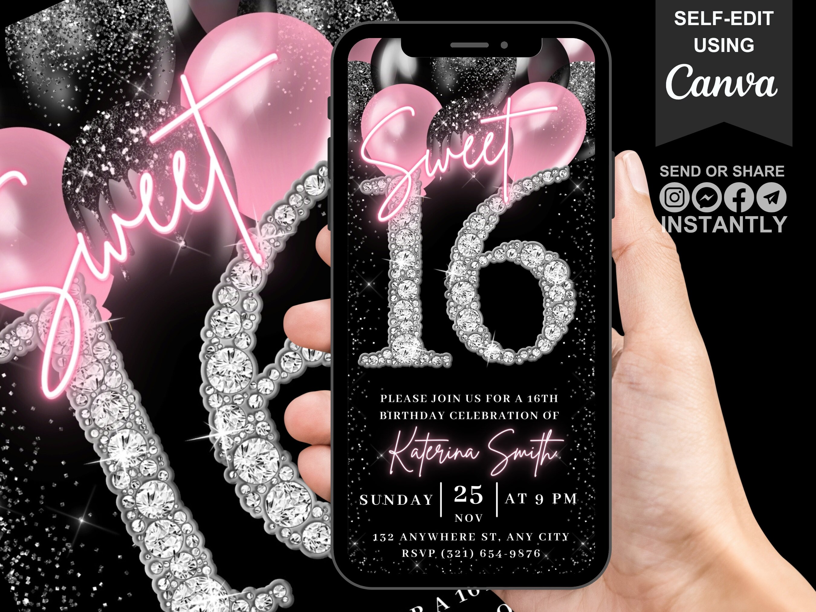 Sweet 16 Sixteen Birthday Invitation, Girls Animated Video Party Invite ...
