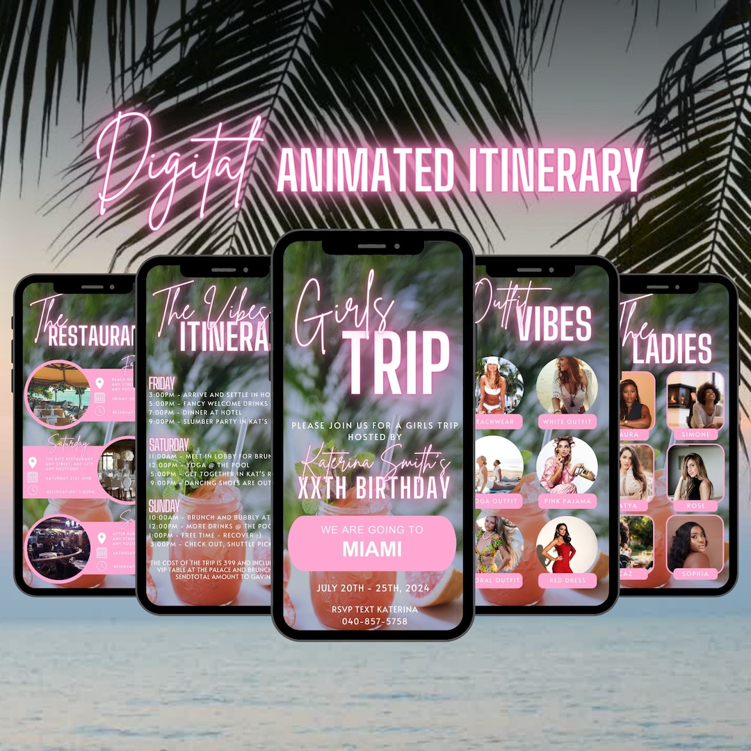 Digital Girls Trip Itinerary Invitation, Animated Birthday Weekend ...