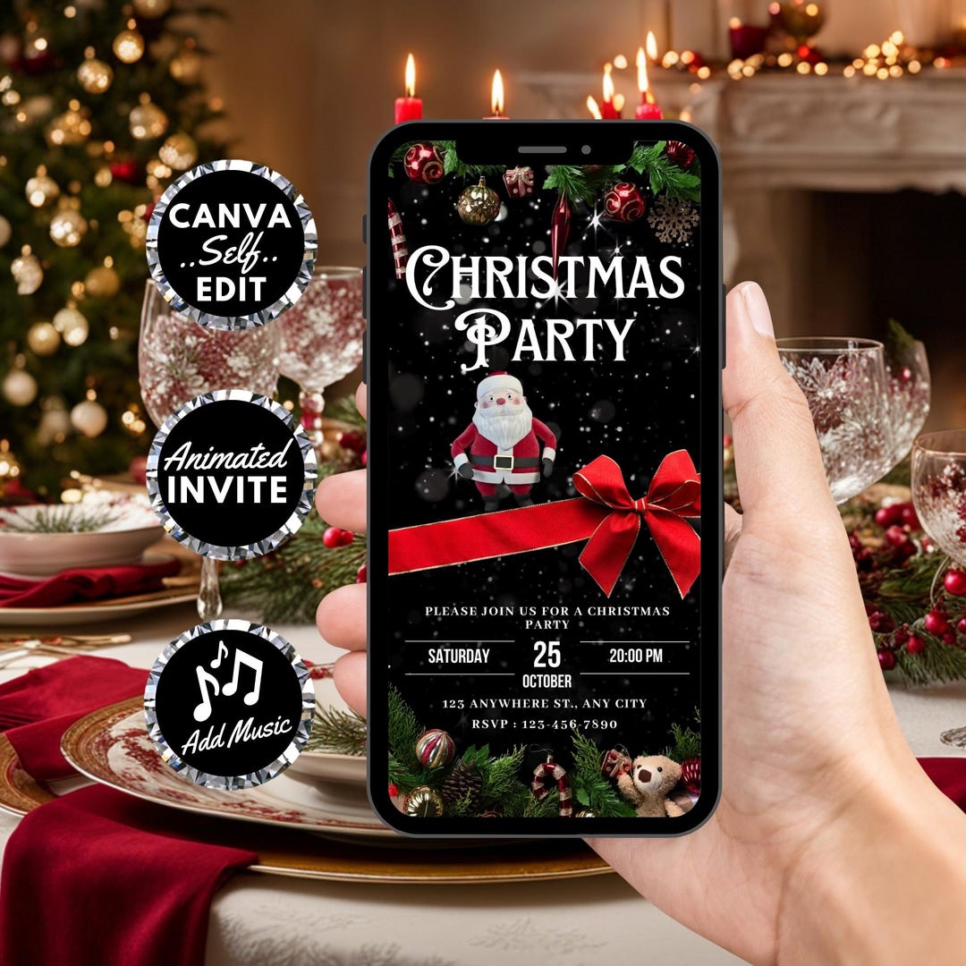Digital Christmas Party Invitation, Animated Dancing Santa Xmas Video ...