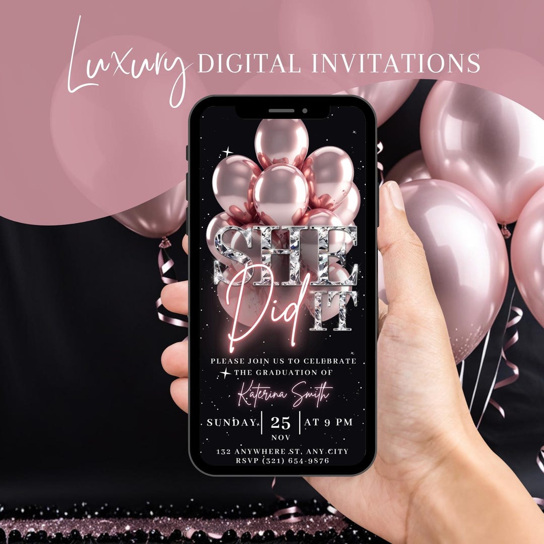 Digital Graduation She Did It Invitation, Animated Pink Grad ...