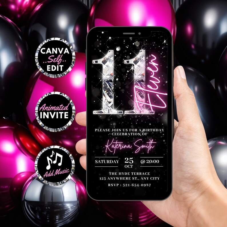 Digital 11th Birthday Invitation, Animated Eleventh Sleepover Party ...