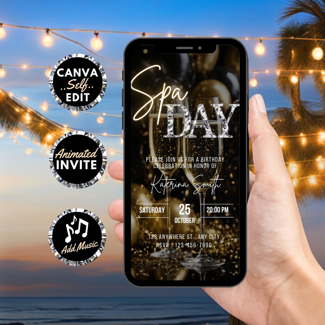 Digital Spa Day Flyer Invitation, Gold Manicure Pedicure Video Invite ...