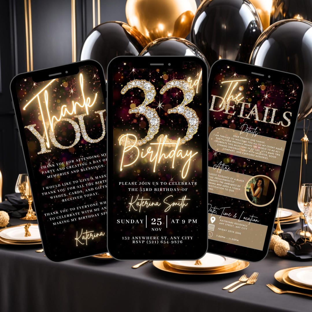 33rd Digital Flyer Birthday Invitation, Surprise 33 Dinner Party Invite ...