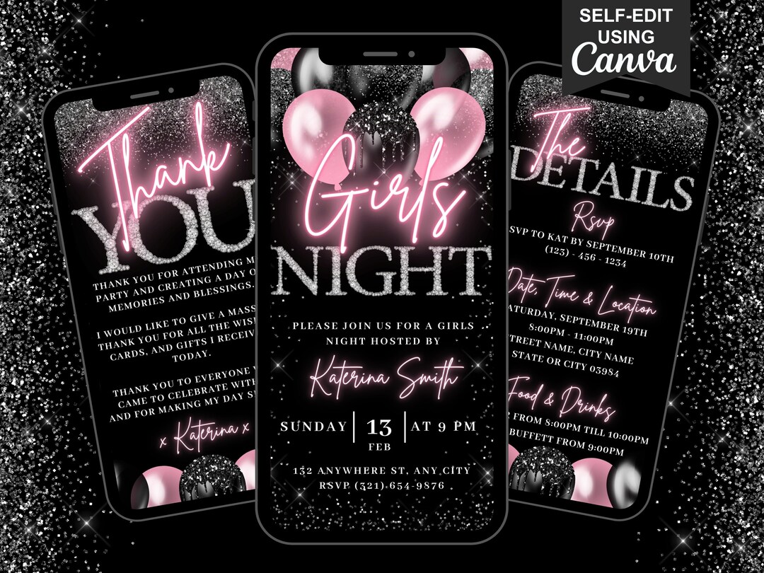 Digital Girls Night Out Invitation, Animated Blush Pink Birthday Invite ...
