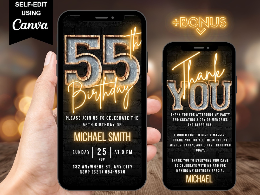Digital 55th Birthday Invitation, Animated 55th Rustic Backyard BBQ ...